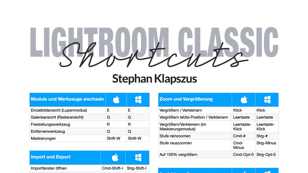 Lightroom Classic Shortcuts 2025 - PDF - Stephan Klapszus